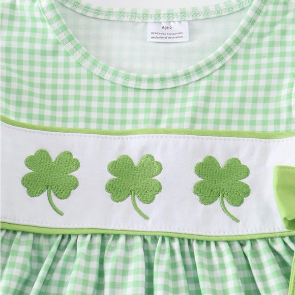 No Brand | Dresses | New Boutique Girl Clover Green Embroidery Check ...